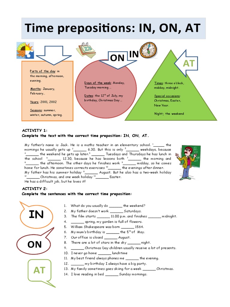 time-prepositions-in-on-at_41784 | PDF | Workweek And Weekend | Lunch