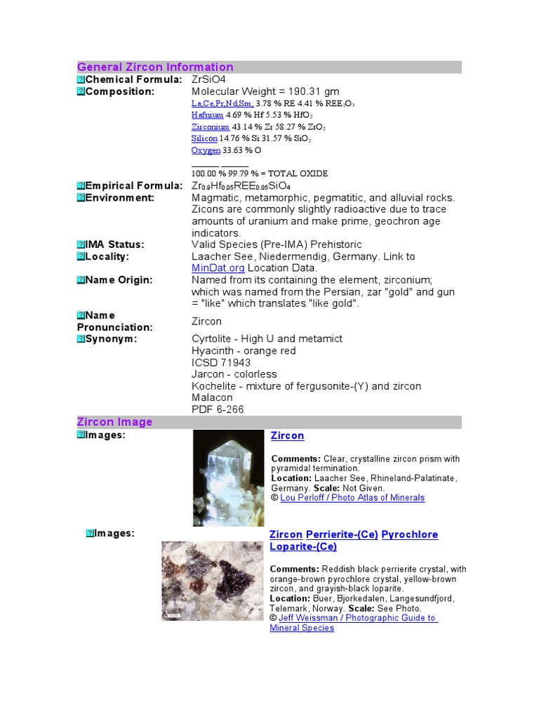 General Zircon Information | PDF | Chemical Substances | Mineralogy
