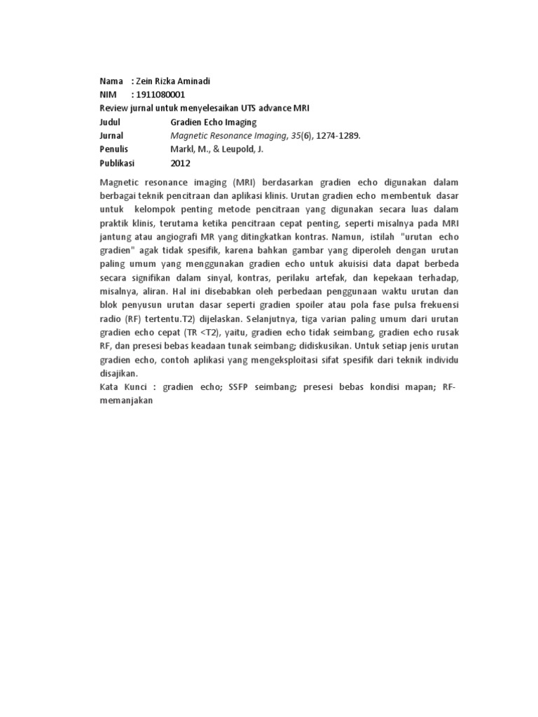 Pencitraan Gradien Echo dalam MRI | PDF
