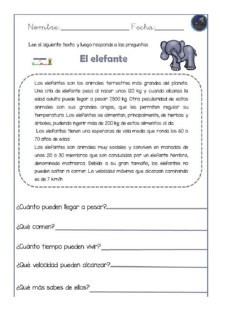 Comprensión Lectora Animales | PDF