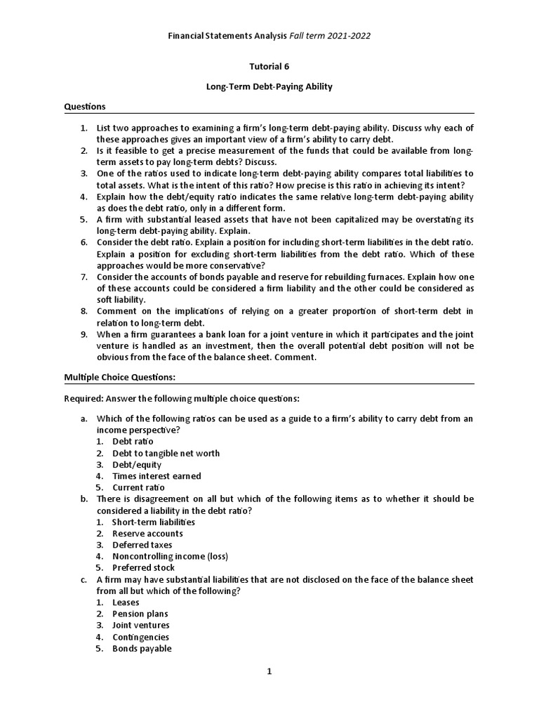 Fsa Tutorial 6 Fall 2021 Pdf Equity Finance Balance Sheet 