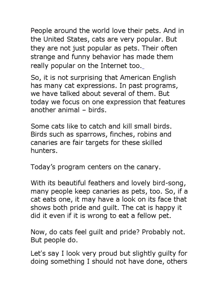 Understanding the Cat and Canary Idiom | PDF | Cats | Pet