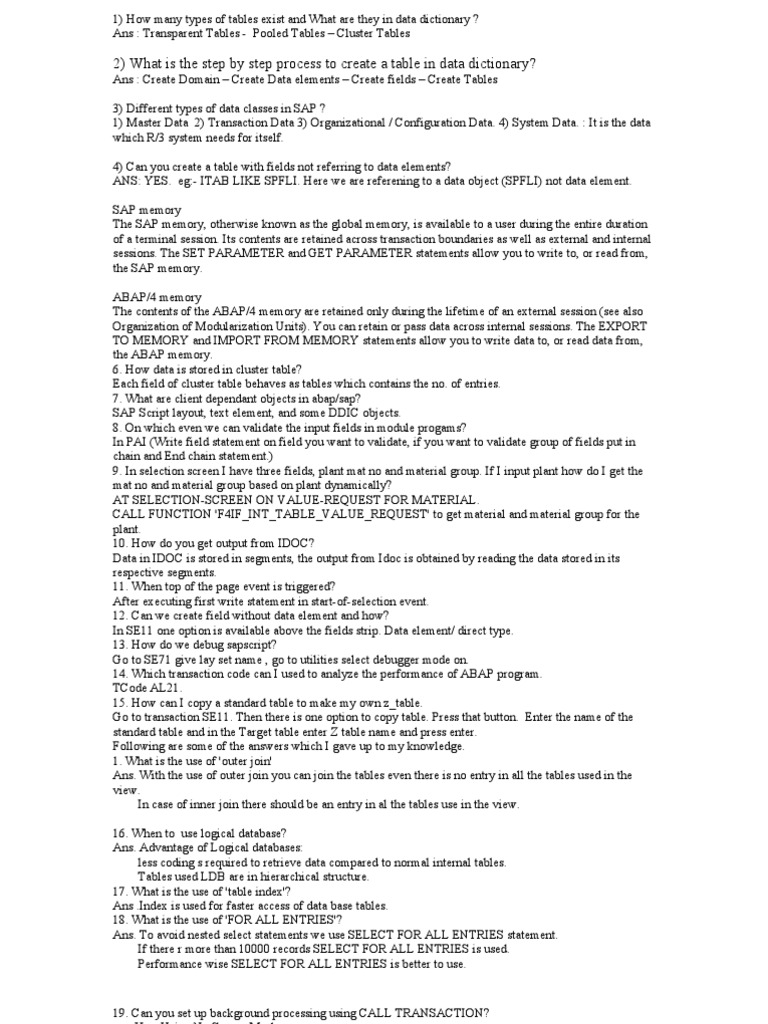 Abap Faq Ans Pdf Database Index Databases