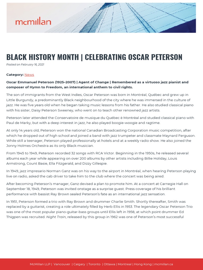 Black History Month Celebrating Oscar Peterson | PDF | Jazz ...