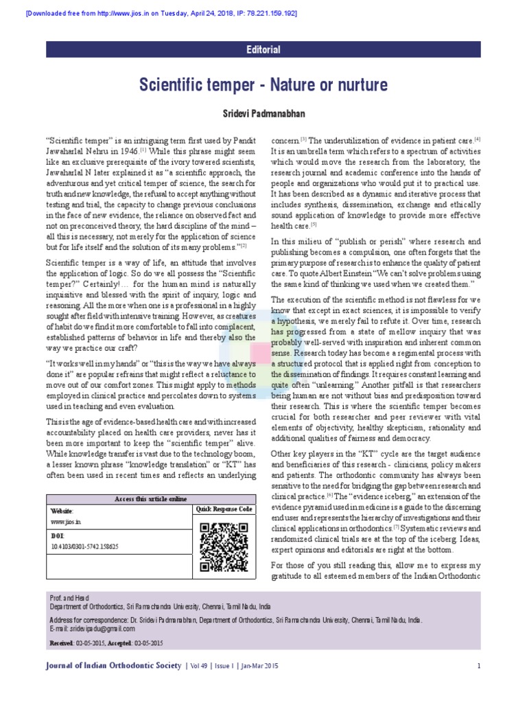 Scientific Temper - Nature or Nurture Sridevi Padmanabhan | PDF ...