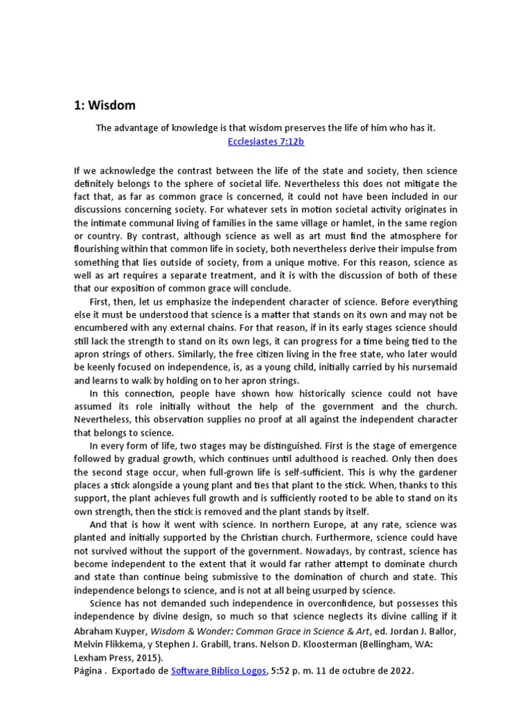 Wisdom & Wonder - Common Grace in Science & Art | PDF | Thought | God