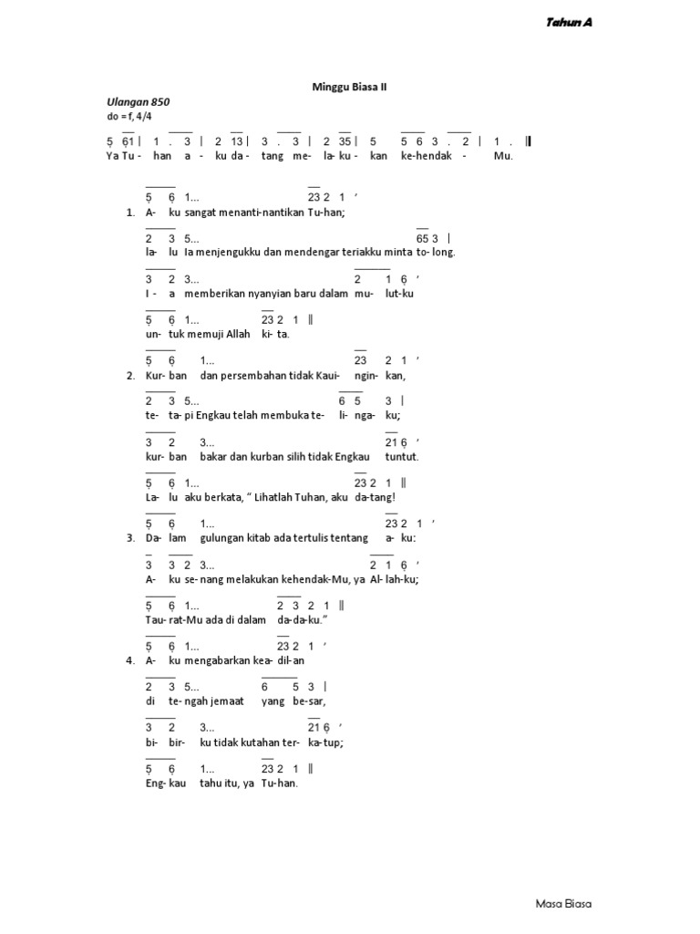 Teks Mazmur Minggu II Masa Biasa Tahun A | PDF
