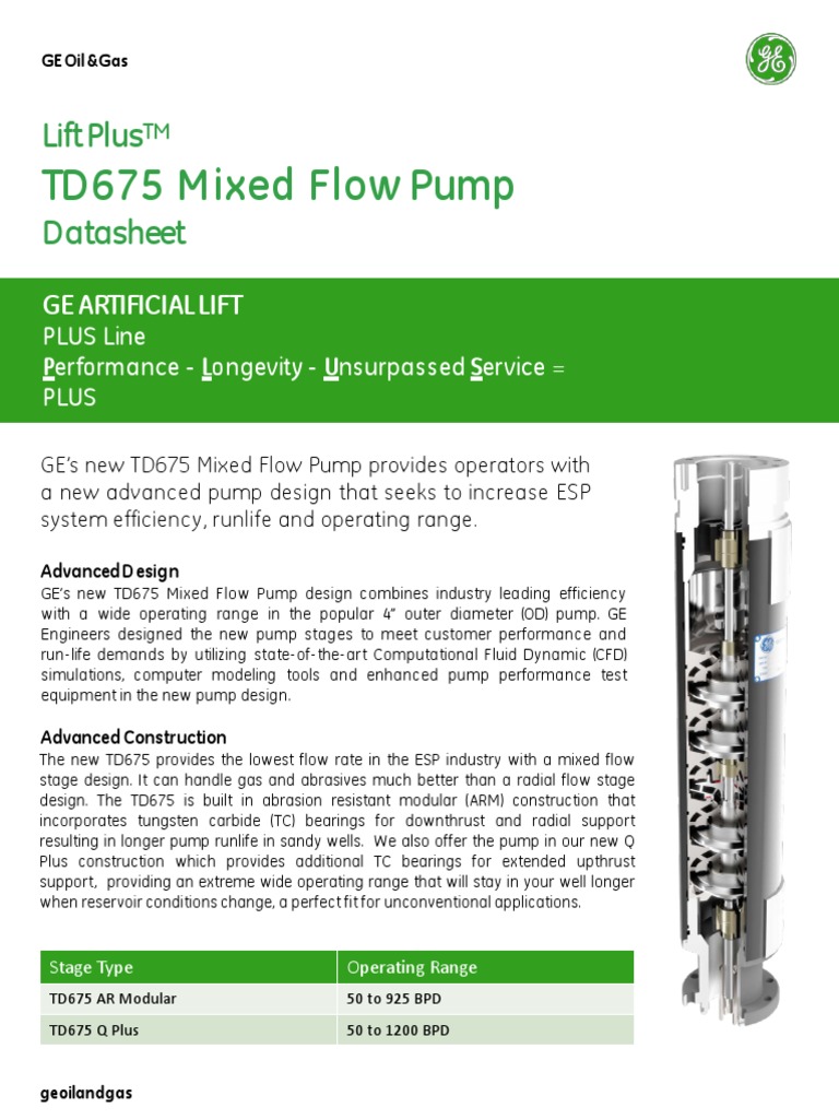 td675 Mixed Flow Pump Datasheetr1 | PDF | Pump | Mechanical Engineering