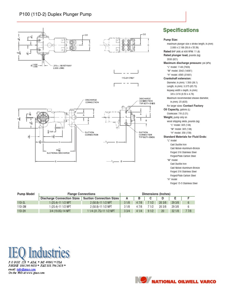 Wheatley p100 11d2 Duplex Plunger Pump | PDF | Pump | Steel