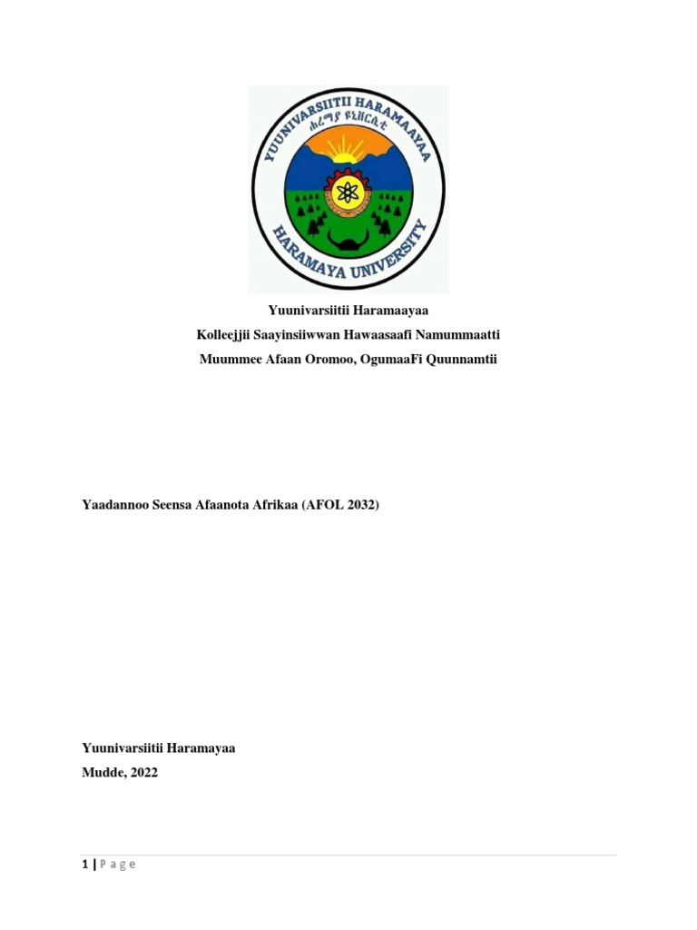 Yaadannoo Gababaa-Seensa Afaanota Aafrikaa | PDF
