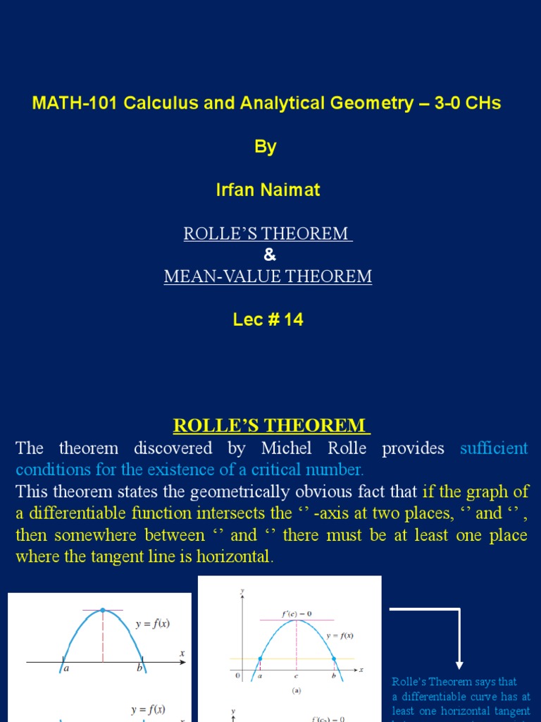 Rolles and Mean Value Theorem (Lec # 14) | PDF | Tangent | Derivative