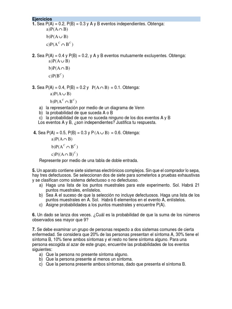 Ejercicios de Probabilidad | PDF | Probabilidad