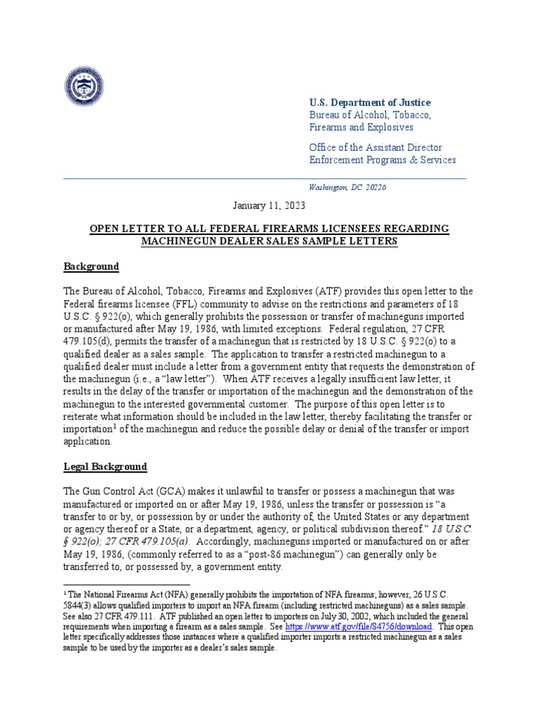 ATF Open Letter Machinegun Dealer Sales Samples 2023 | PDF | Gun ...