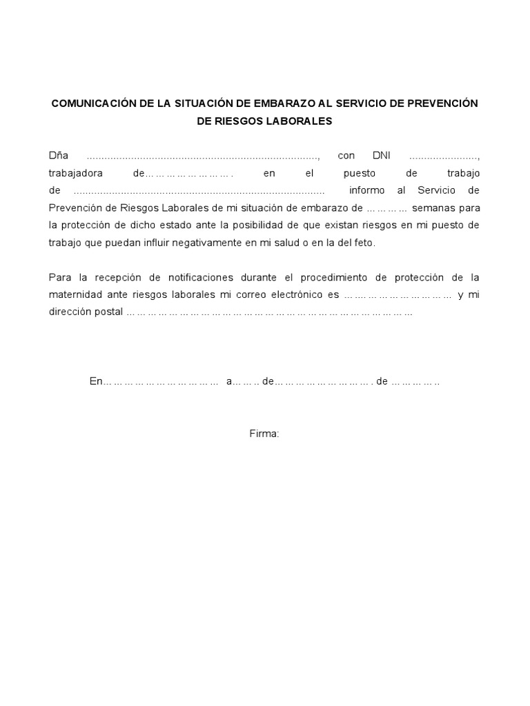 Formato Comunicar Embarazo A La Empresa | PDF