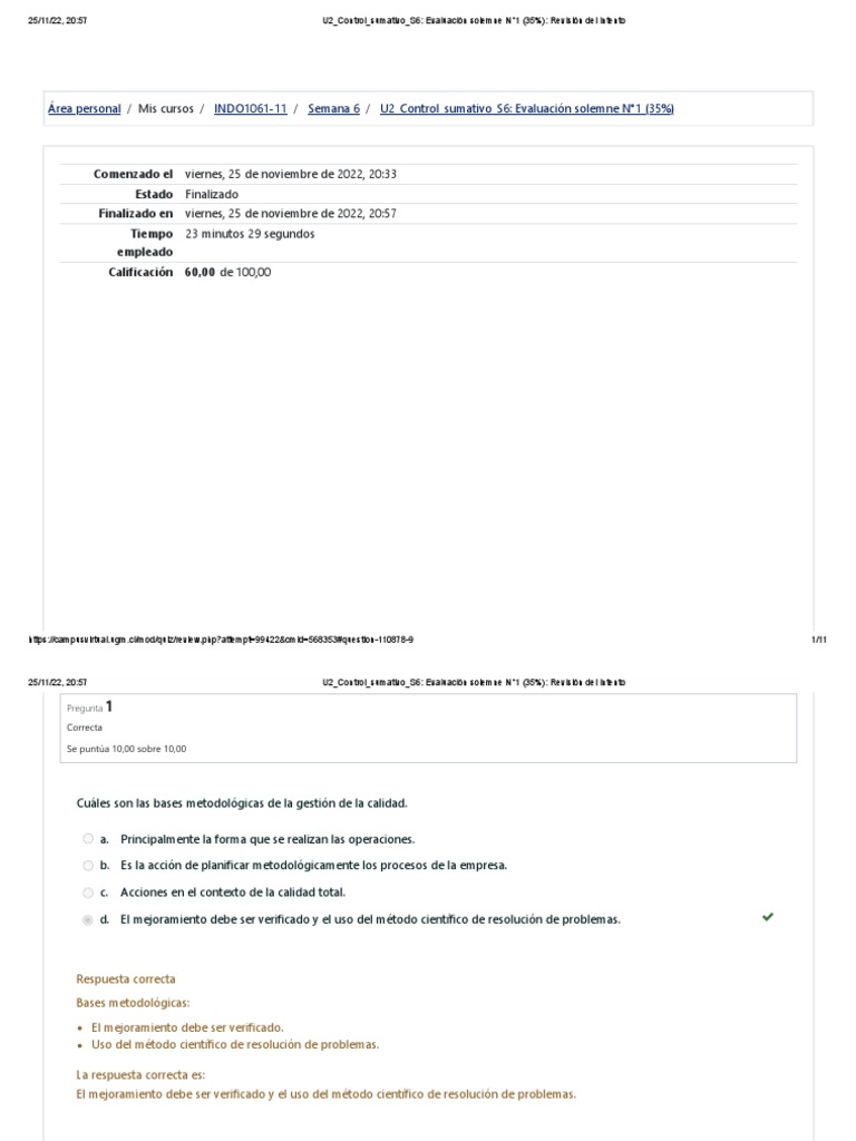 U2 - Control - Sumativo - S6 - Evaluación Solemne N°1 (35%) - Revisión Del Intento | PDF ...