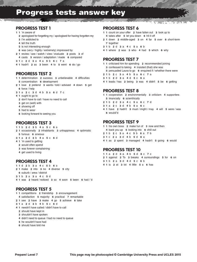 Prepare - Level7 - Progress - Tests - Keys - All. Prepare 7. | PDF