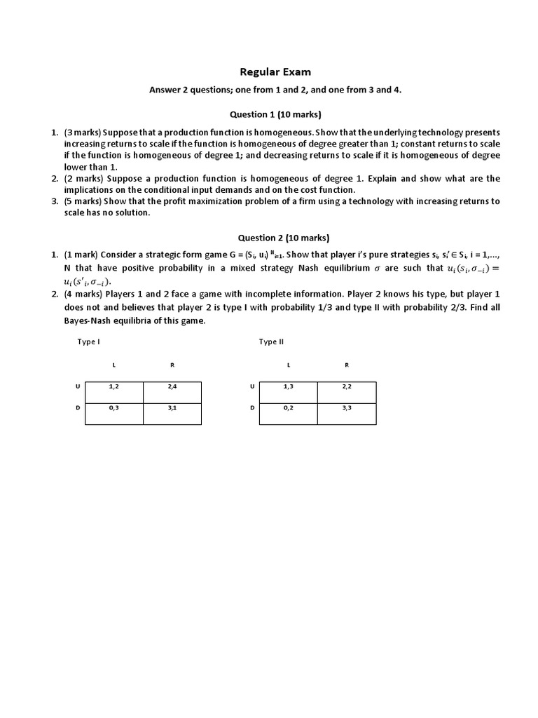 Reg Exam Jan20 - 2020 | PDF | Economic Equilibrium | Economics Of ...