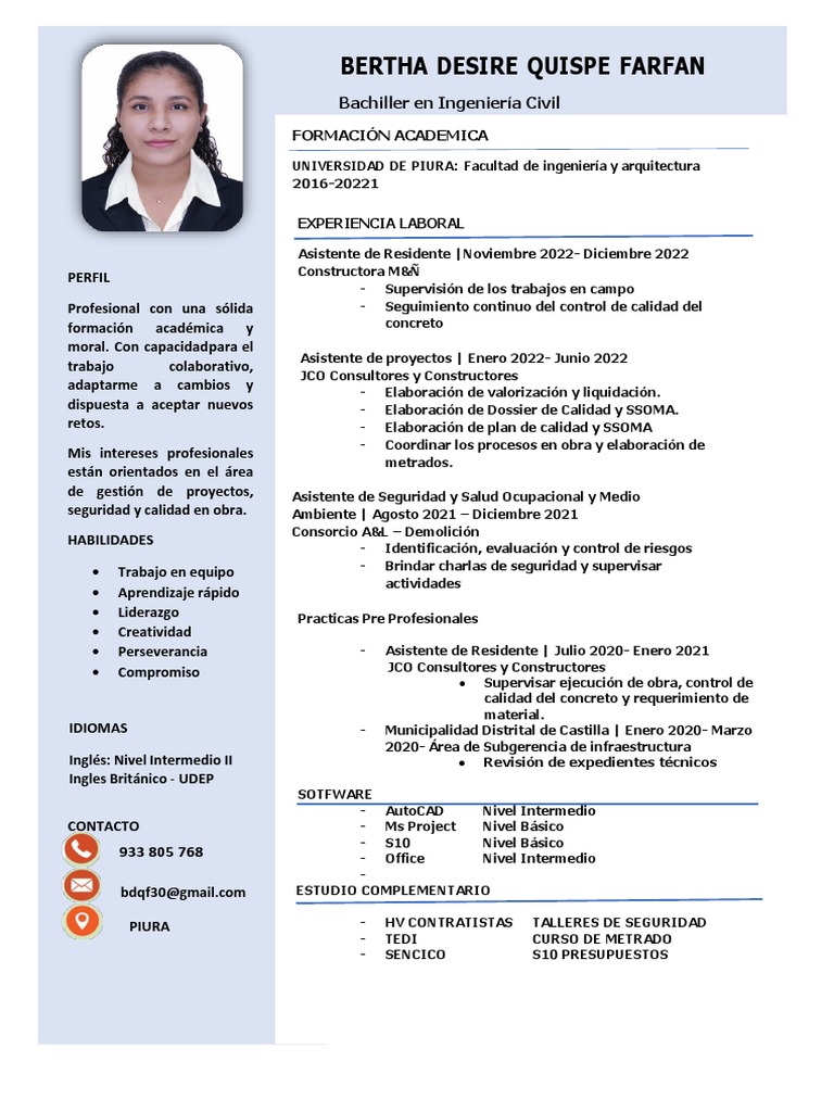 Bertha Quispe Farfan - CV | PDF | Business