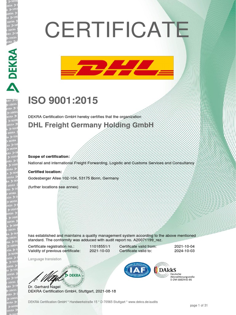 DHL Glo Freight Iso9001 | PDF | Iso 9000 | Supply Chain Management