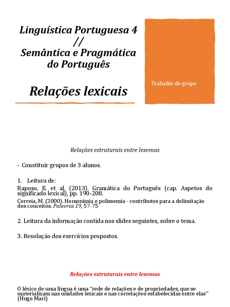 Relações lexicais entre lexemas | PDF | Paradigma | Gramática