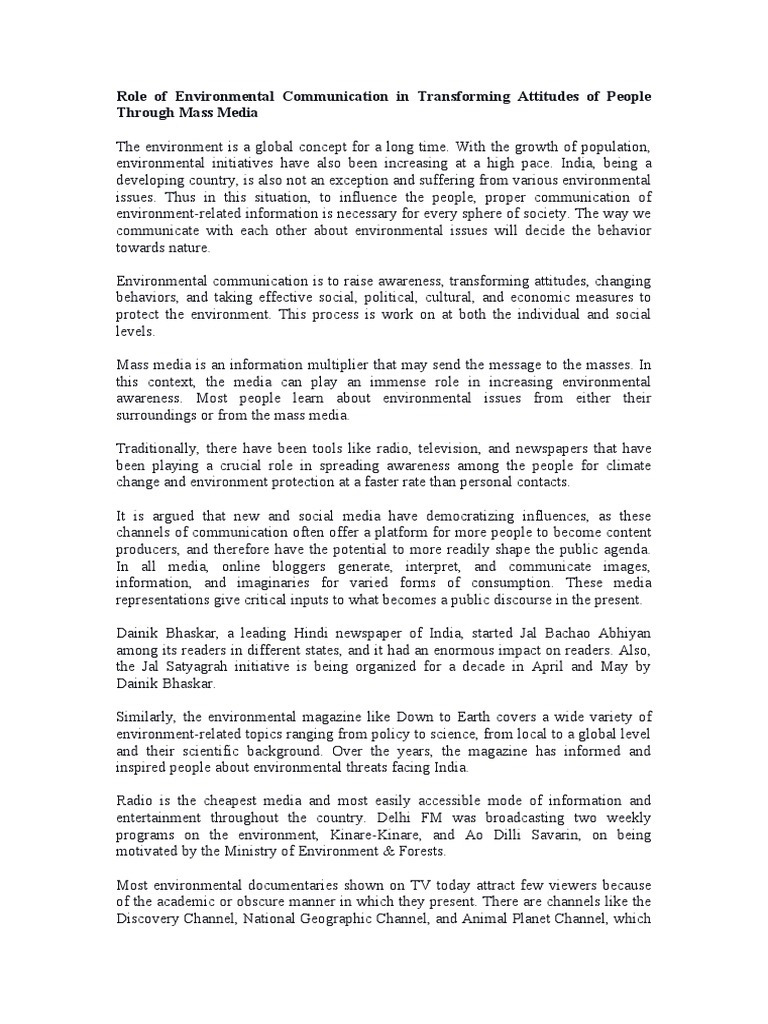 Role of Environmental Communication in Transforming Attitudes of People ...