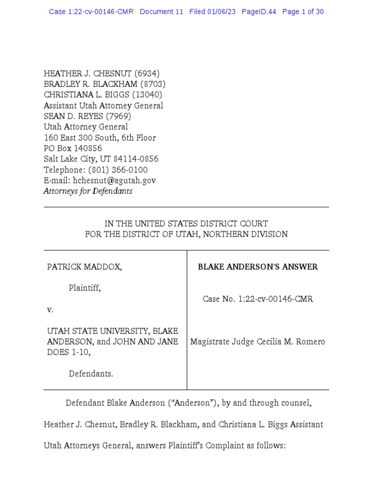 Blake Anderson Response | PDF | Qualified Immunity | Complaint