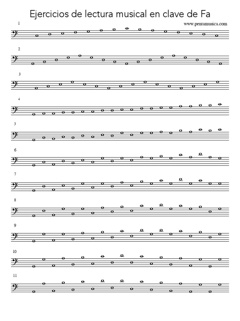 Ejercicio de Lectura Musical-En-Fa | PDF | Composiciones Musicales