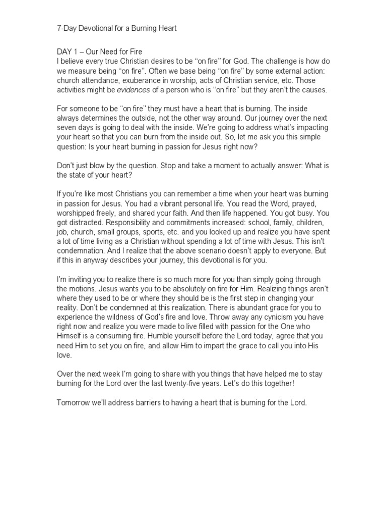 7-Day Devotional for a Burning Heart | PDF | Prayer | Worship