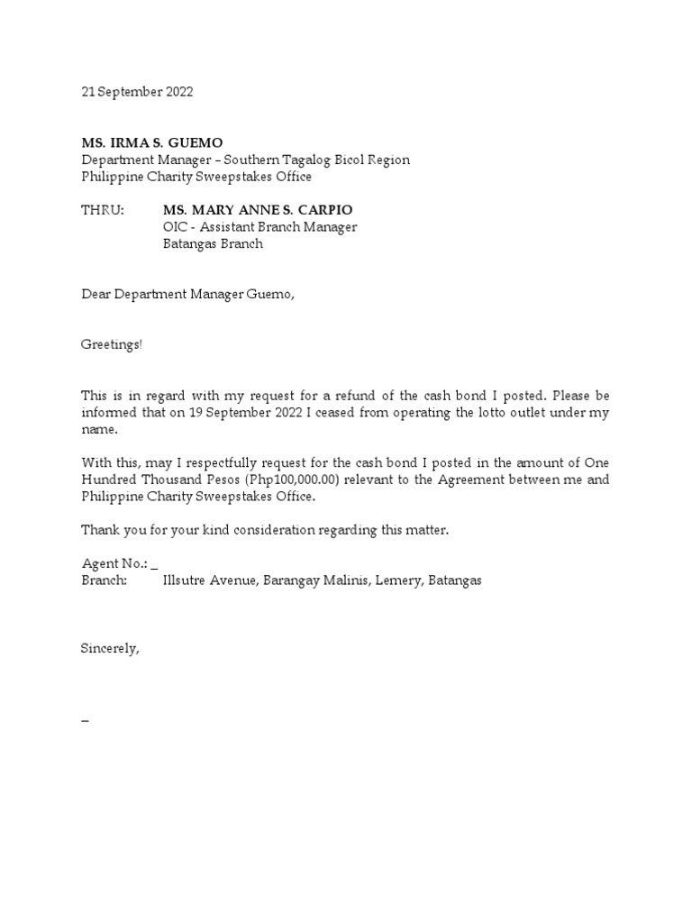 Lotto Letter - Refund Bond | PDF