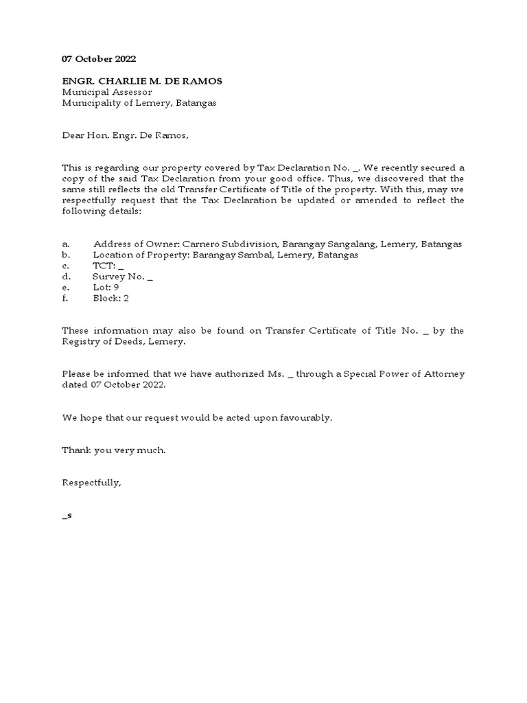 Letter Assessor Tax Declaration | PDF