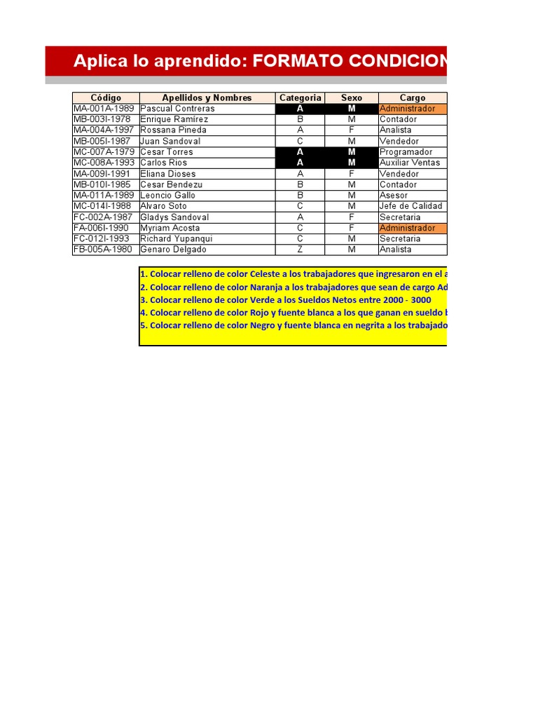 Ejercicio Formato Condicional | PDF