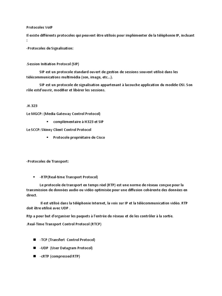 Protocoles VoIP | PDF | Ordinateurs