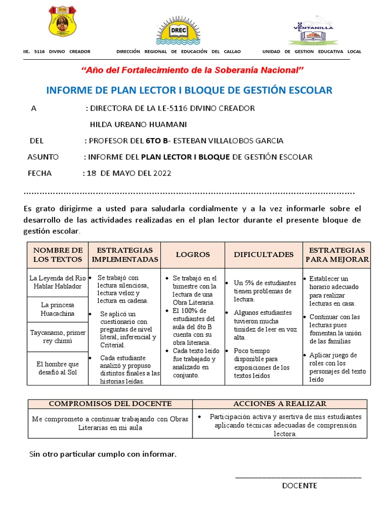 Informe Plan Lector 2022 | PDF | Aprendizaje | Modificación de comportamiento