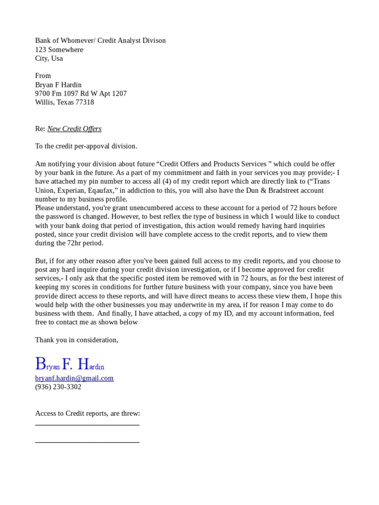 Credit Preappoval Access Letter | PDF