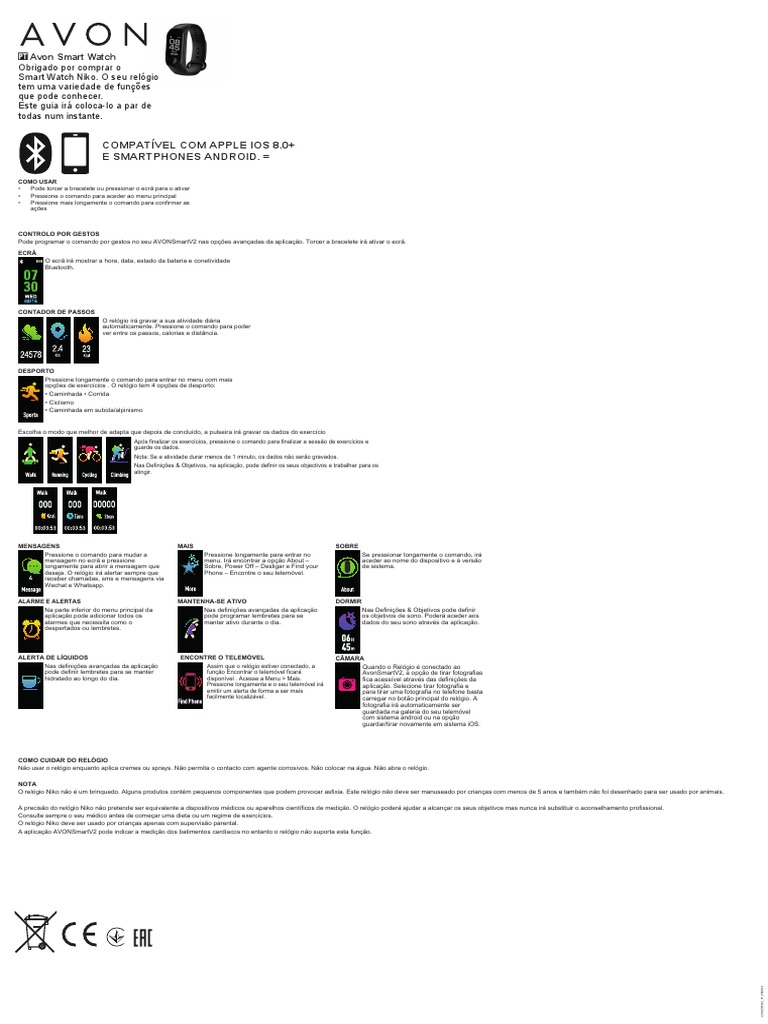 AVON Smart Watch guia rápido: funções, exercícios e cuidados | PDF ...