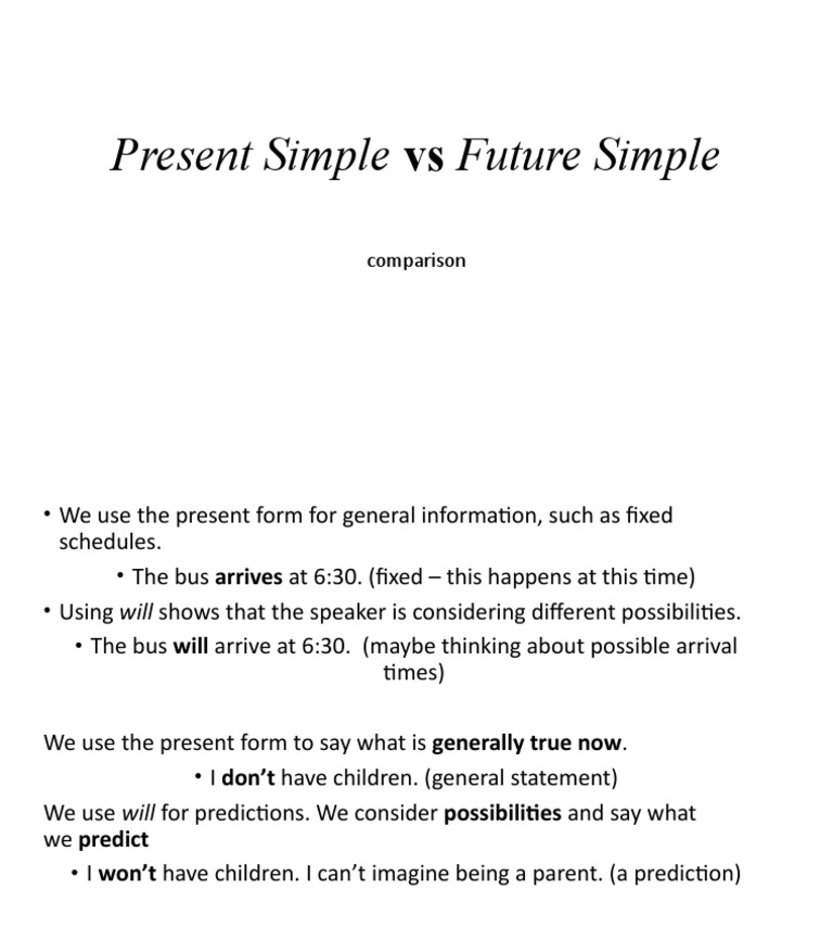 Present Simple Vs Future Simple | PDF | Self-Improvement