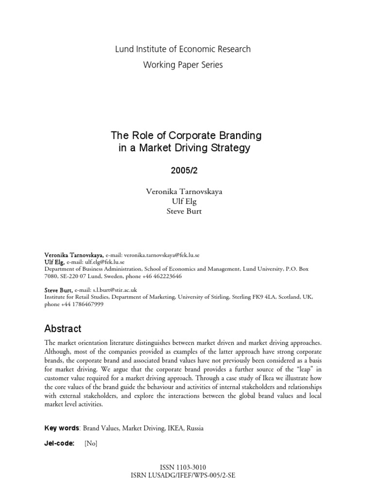 The Role of Corporate Branding in A Market Driving Strategy | PDF ...