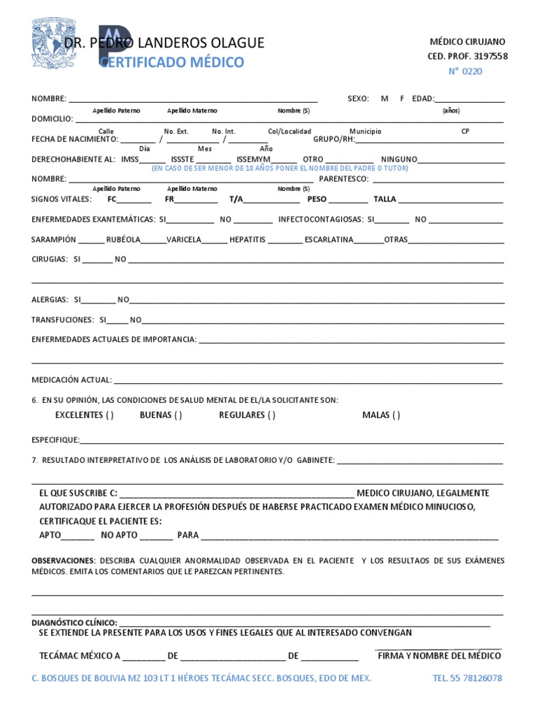 Certificado-Medico-Pedro Landeros | Descargar gratis PDF | Causas de la ...