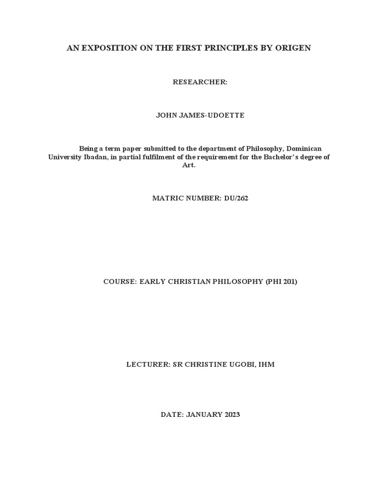 An Exposition On The First Principles by Origen | PDF | Origen | Angel