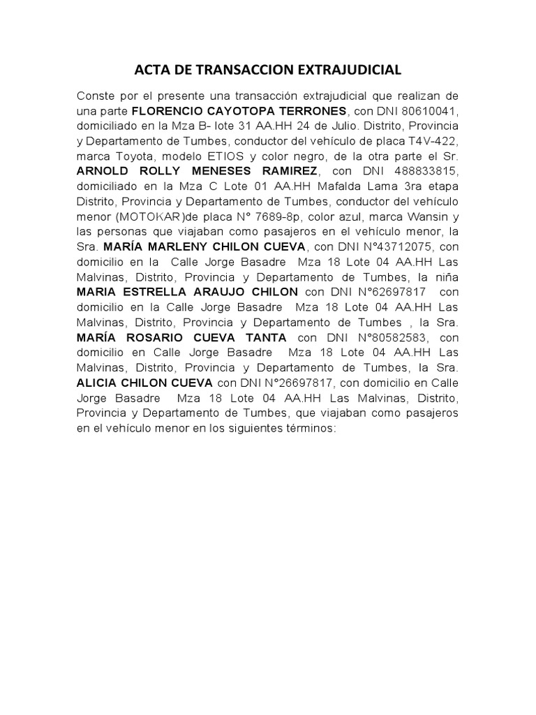 Acta de Transaccion Extrajudicial | PDF