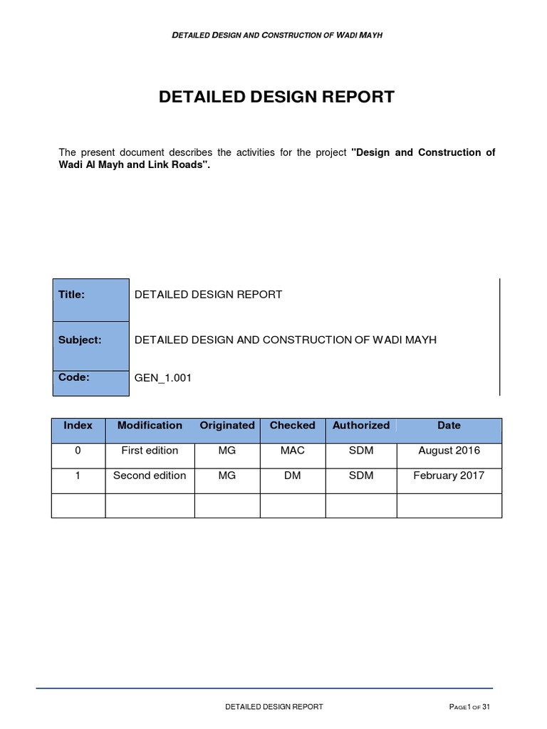 DETAILED DESIGN REPORT FOR THE DETAILED DESIGN AND CONSTRUCTION OF WADI ...