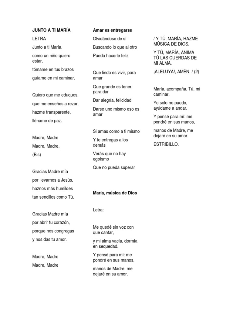 Canciones Marianas: Junto a Ti María | PDF