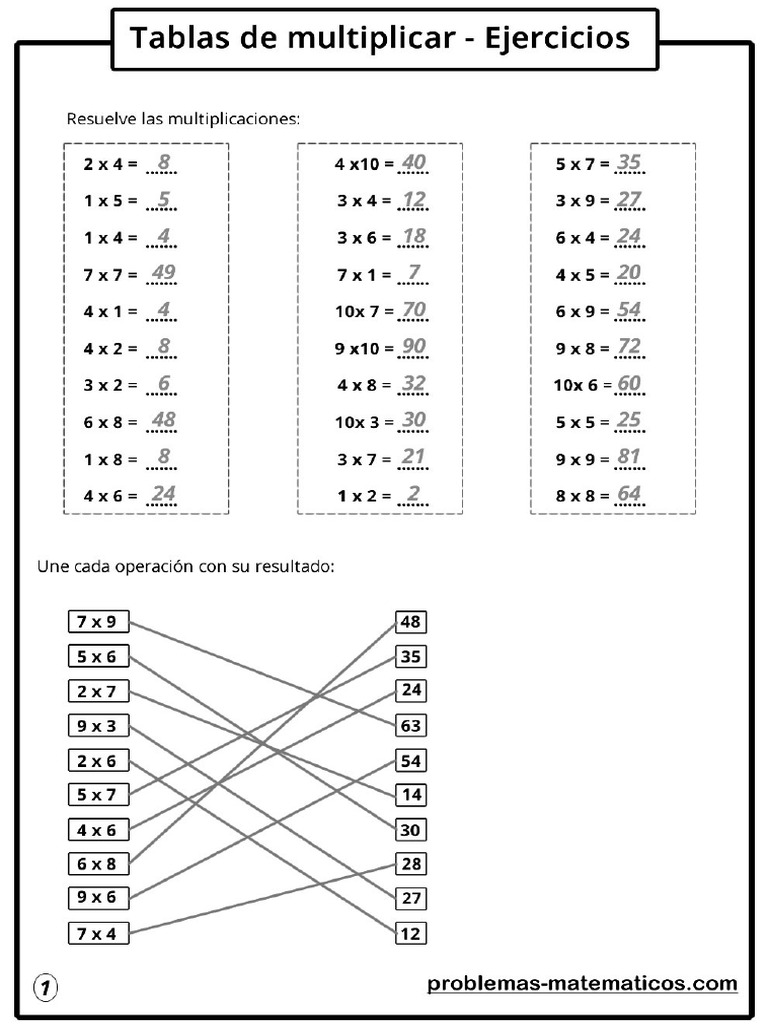 Ejercicios Todas Las Tablas de Multiplicar Resueltos | PDF