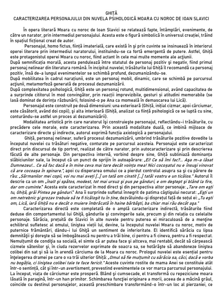 Caracterizare GHITA | PDF