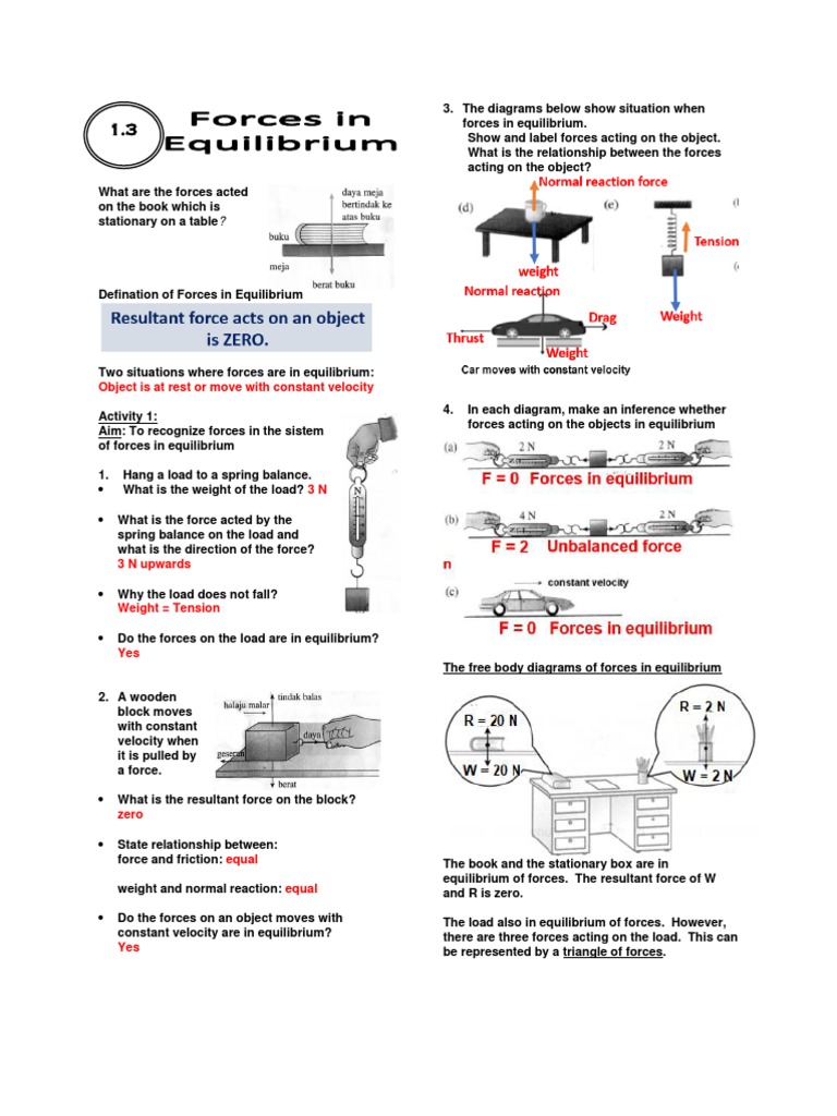 1.3 Equilibrium of Forces Answer 2021 | PDF | Force | Tension (Physics)
