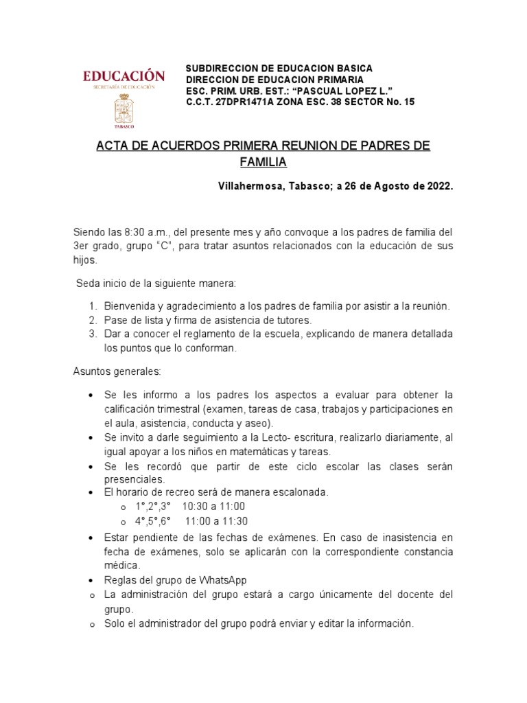Reunion de Padres de Familias | PDF | Educación primaria | Etapas ...