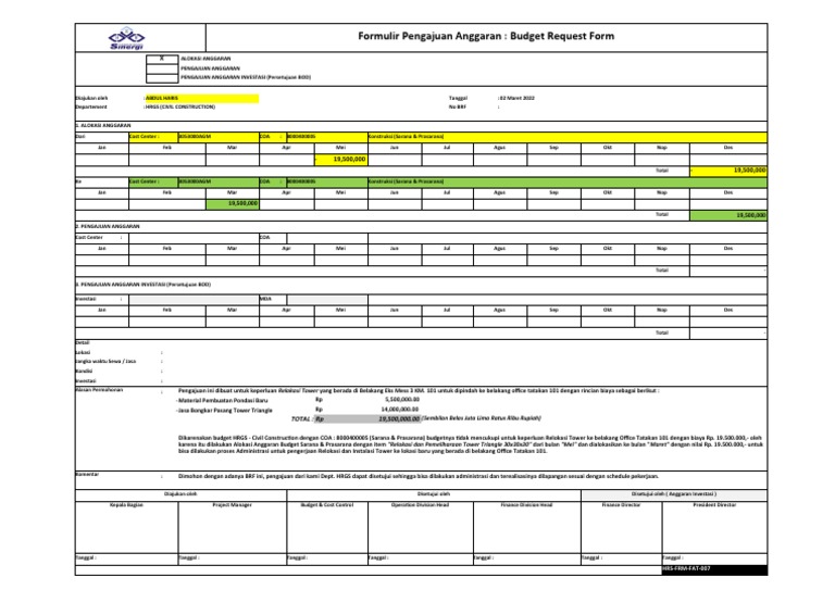 Relokasi Tower HRGS: Anggaran Maret | PDF