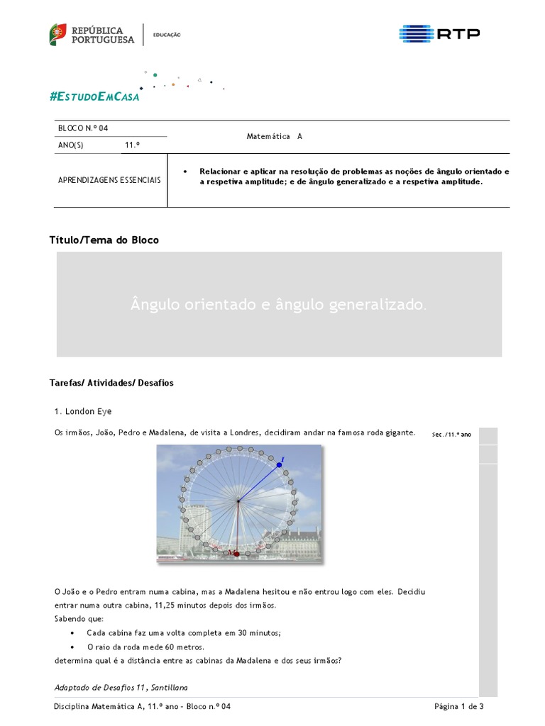 04 - Matemática A - 11º Ano - Ângulo Orientado e Ângulo Generalizado | PDF