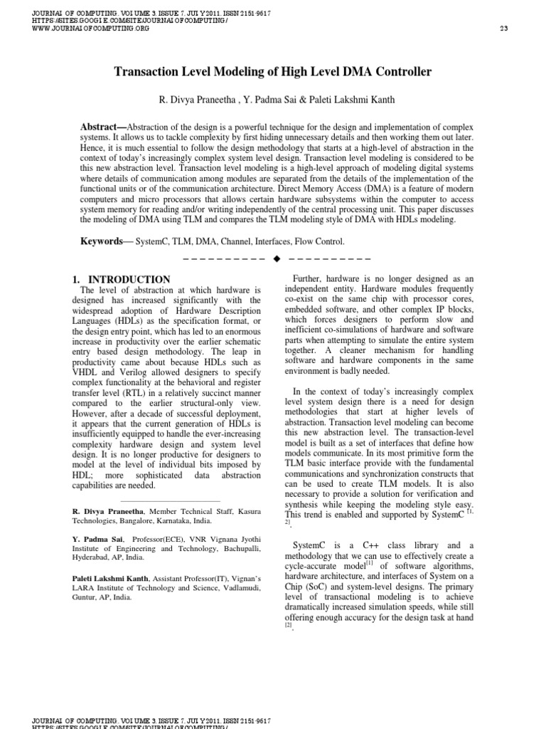 Transaction Level Modeling of High Level DMA Controller | PDF ...