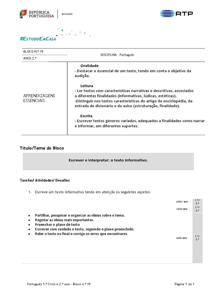 19 - Português - 2º Ano - Escrever e Interpretar - o Texto Informativo ...